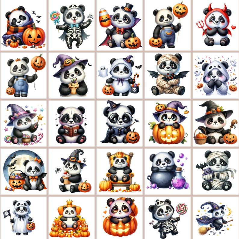 Cute Halloween Panda PNG Bundle – 27 Kawaii Spooky Panda Clipart ...