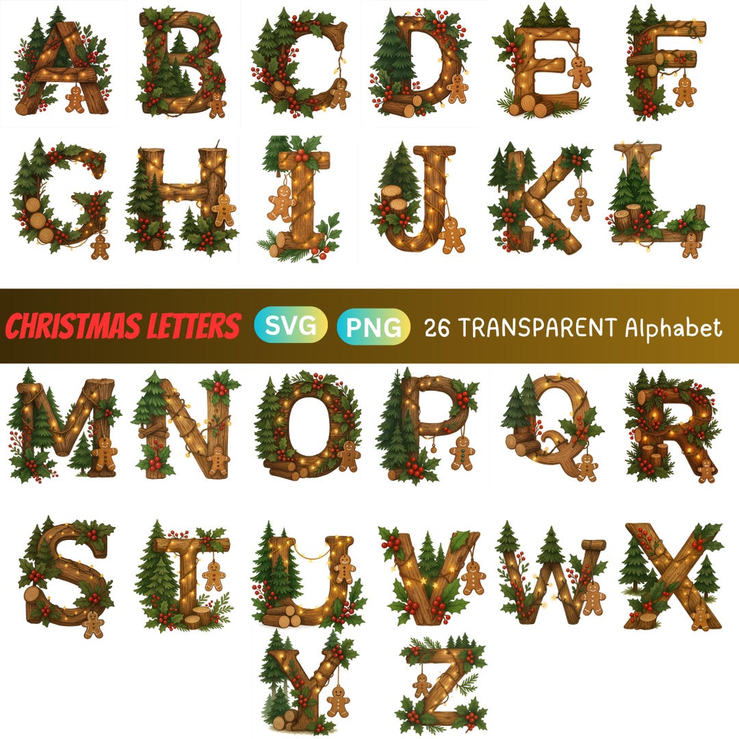Christmas Alphabet Letters A to Z in Png and Svg – Festive SVG & PNG ...