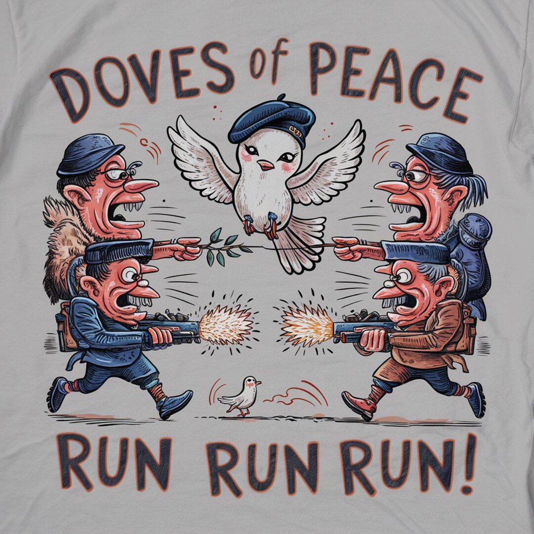 Funny Dark Humor T-shirt Design - 'doves of Peace: Run Run Run ...