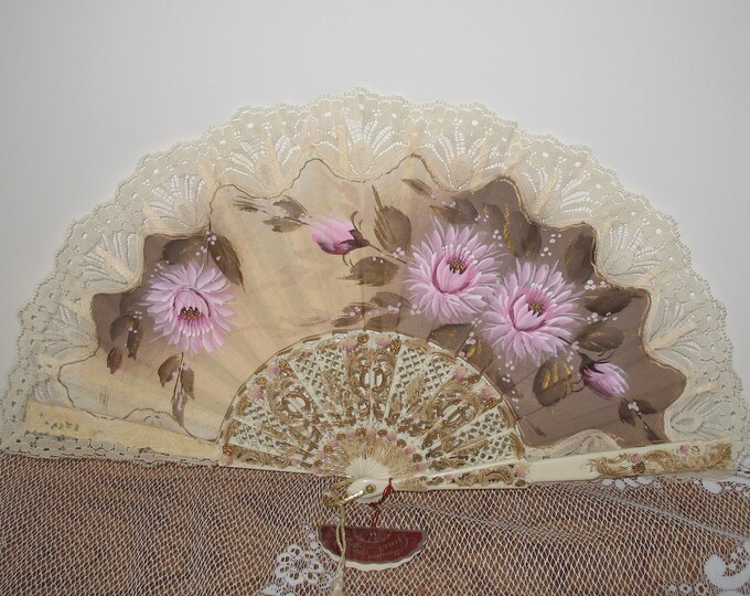 Vintage Spanish Hand Held Fan - Abanicos Giner Lace Hand Painted Fan - Etsy