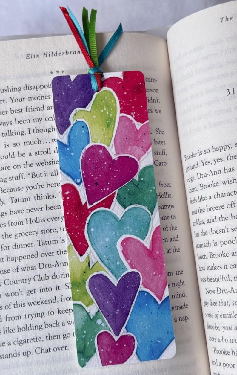 Hand Painted One of a Kind Colorful Hearts Water Color Bookmark - Etsy