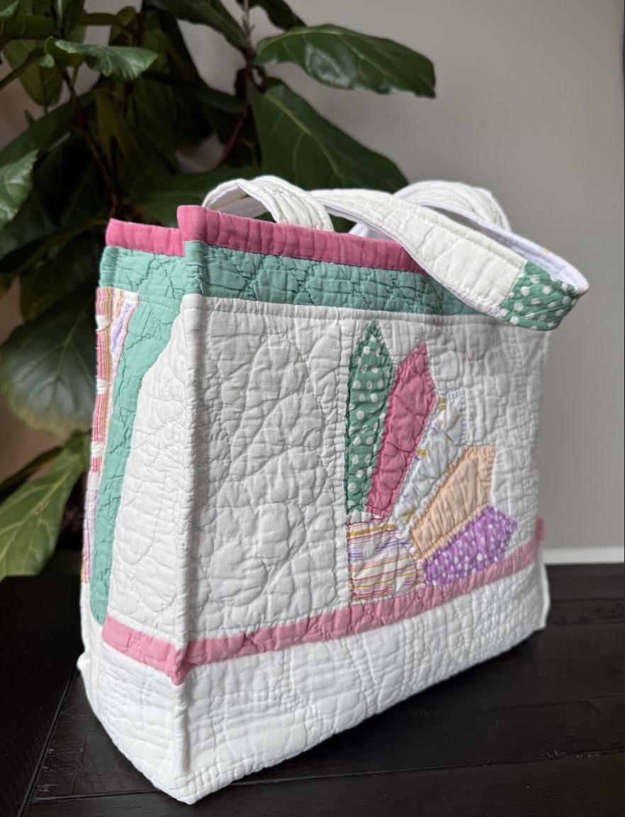 Vintage Hand Sewn Quilt Tote Bag - Etsy