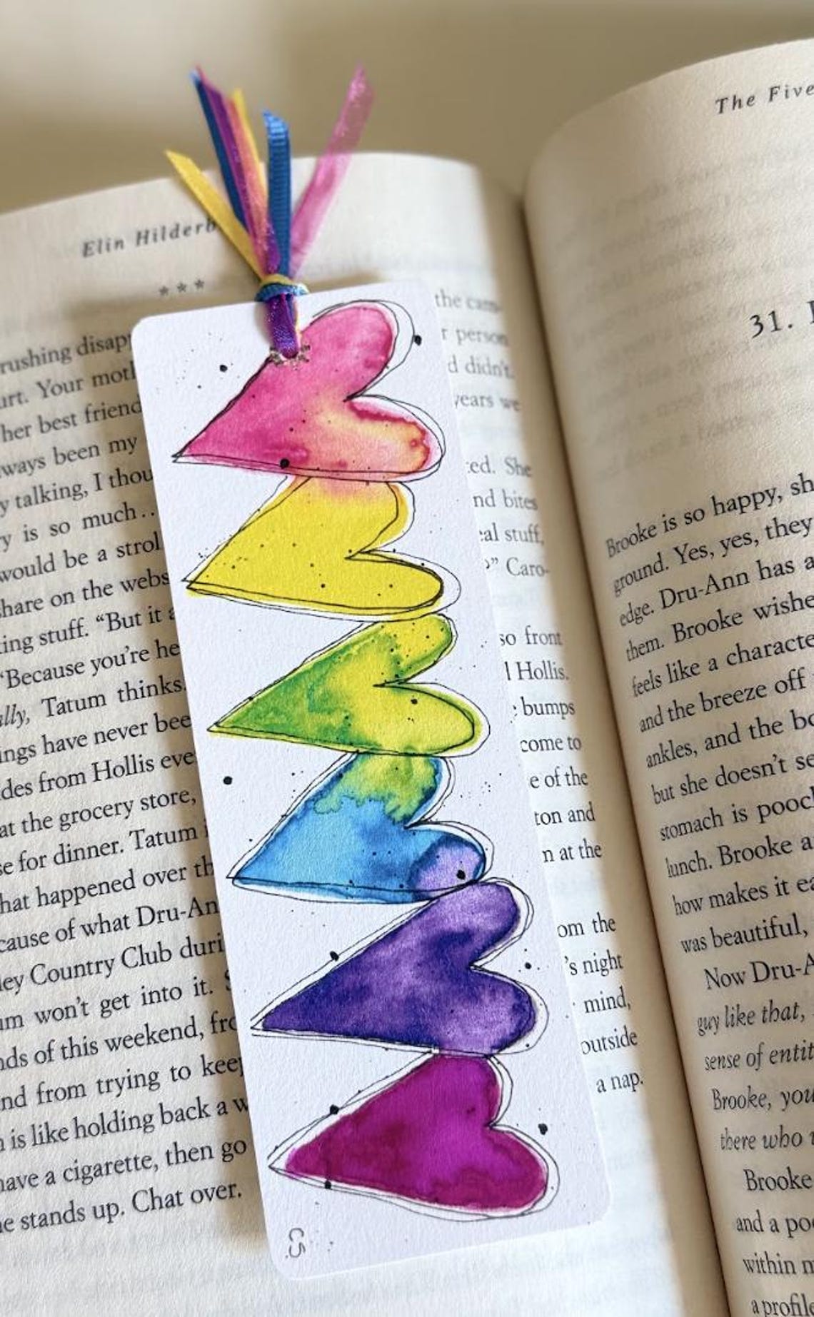 Hand Painted One of a Kind Rainbows Hearts Water Color Bookmark - Etsy