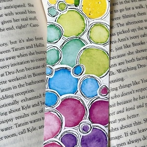 Hand Painted One of a Kind Colorful Bubbles Water Color Bookmark - Etsy