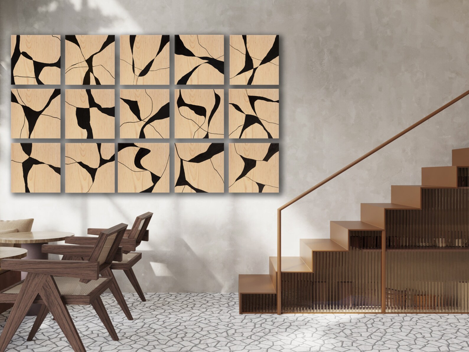 Wood Blocks Wall Art Abstract Painting Wall Art Installation - Etsy Sweden