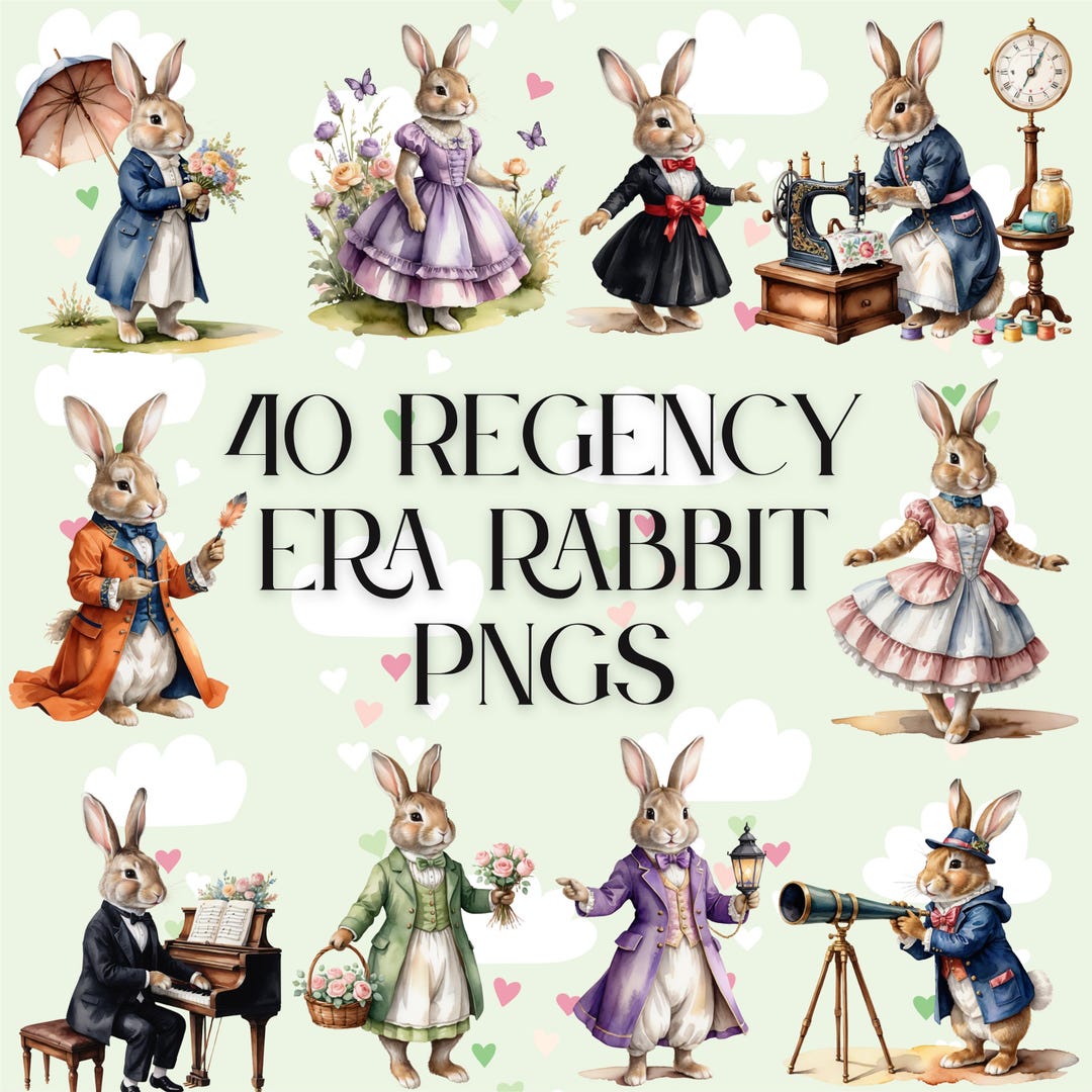 40 Transparent PNG Regency Era Rabbit Art Kit. Vintage Rabbits, Antique ...