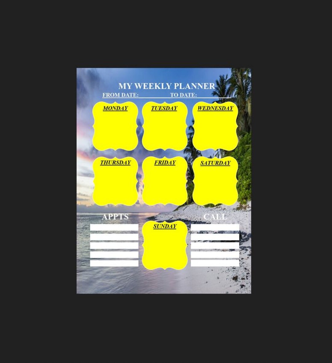 Weekly Planner With Tropical Beach Background Pdf Template - Etsy