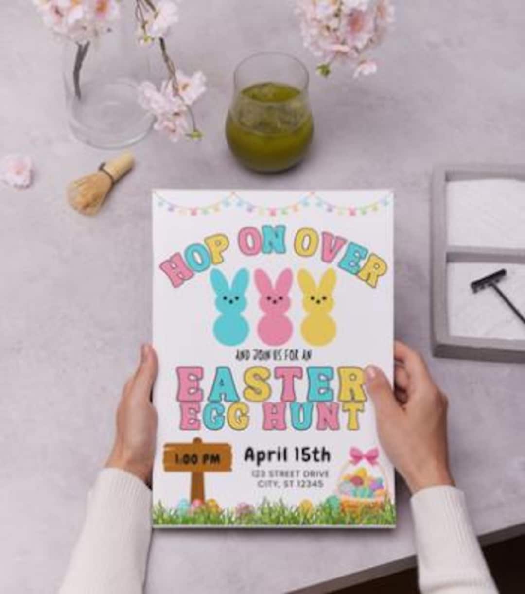 Easter Egg Hunt Flyer Peeps Invitation Bunny Easter Candy Easter Party ...