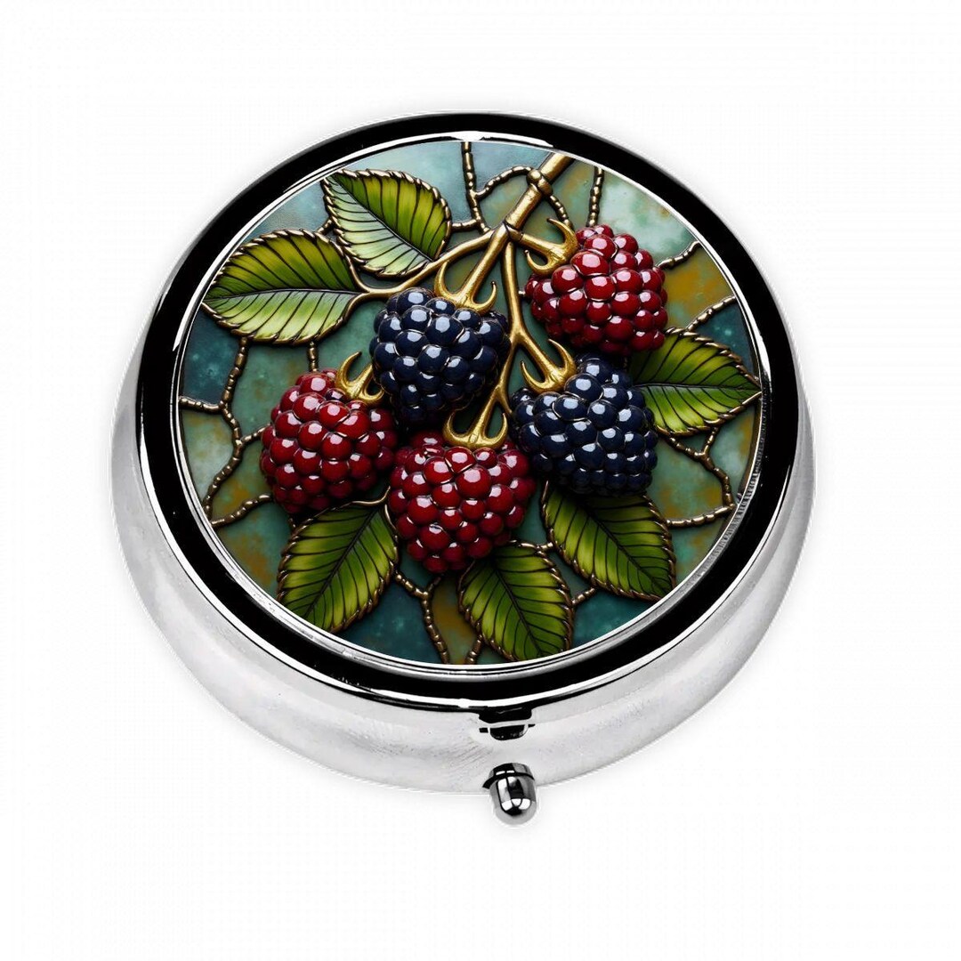 Stained Glass Style Berry Pill Box – Decorative Compact Pill Case With ...