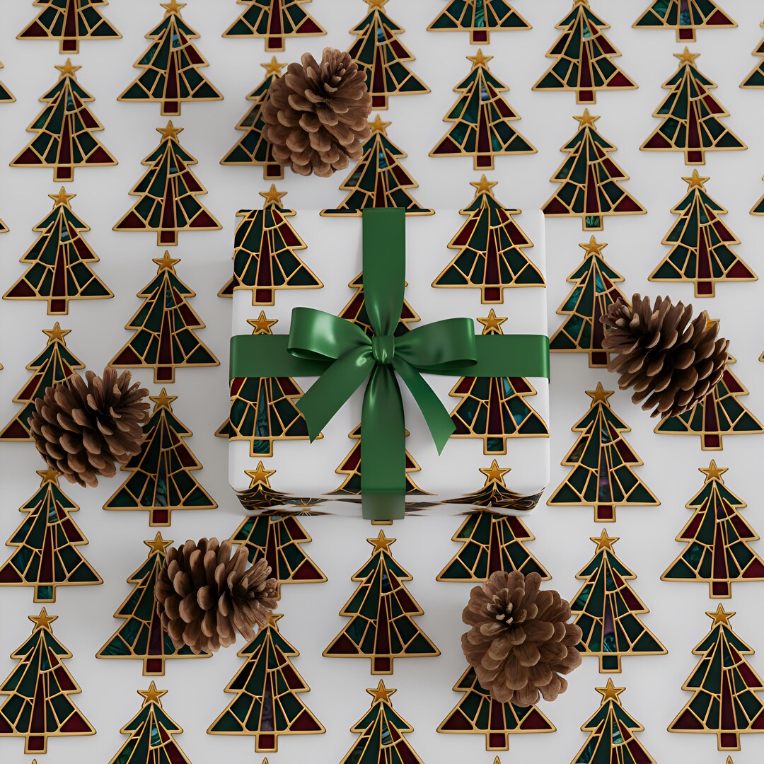 Wrapping Papers, Stained Glass Style Christmas Trees, Holiday Gift Wrap ...