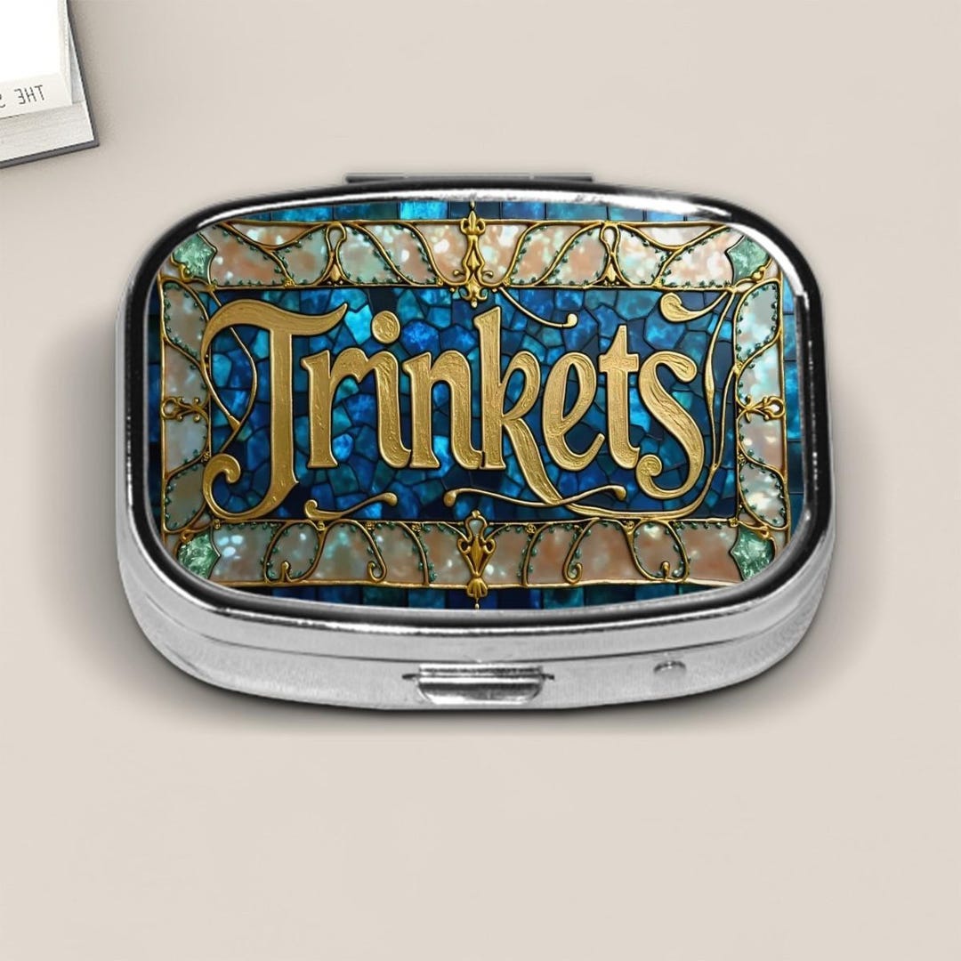 Blue Trinkets Pill Box – Stained Glass Style (PRINT) Metal Case With ...
