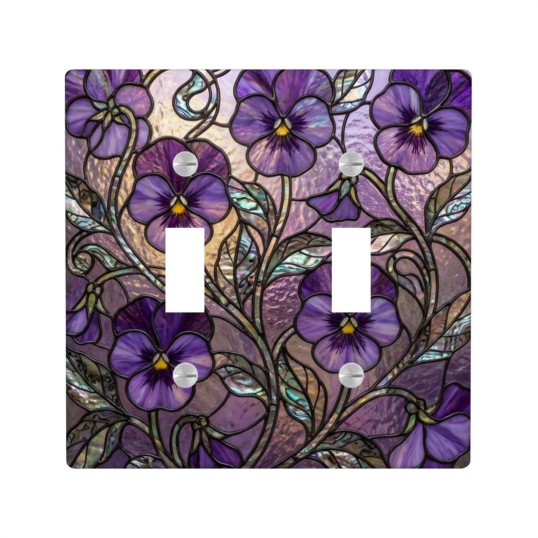 NOT 3D Matching Purple Pansy Stained Glass Style (PRINT) Switch Plate ...