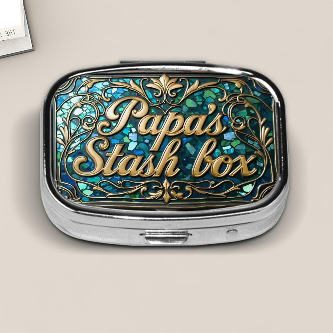 Papa’s Stash Box – Vintage-style Pill Box With Gold Lettering and Teal ...