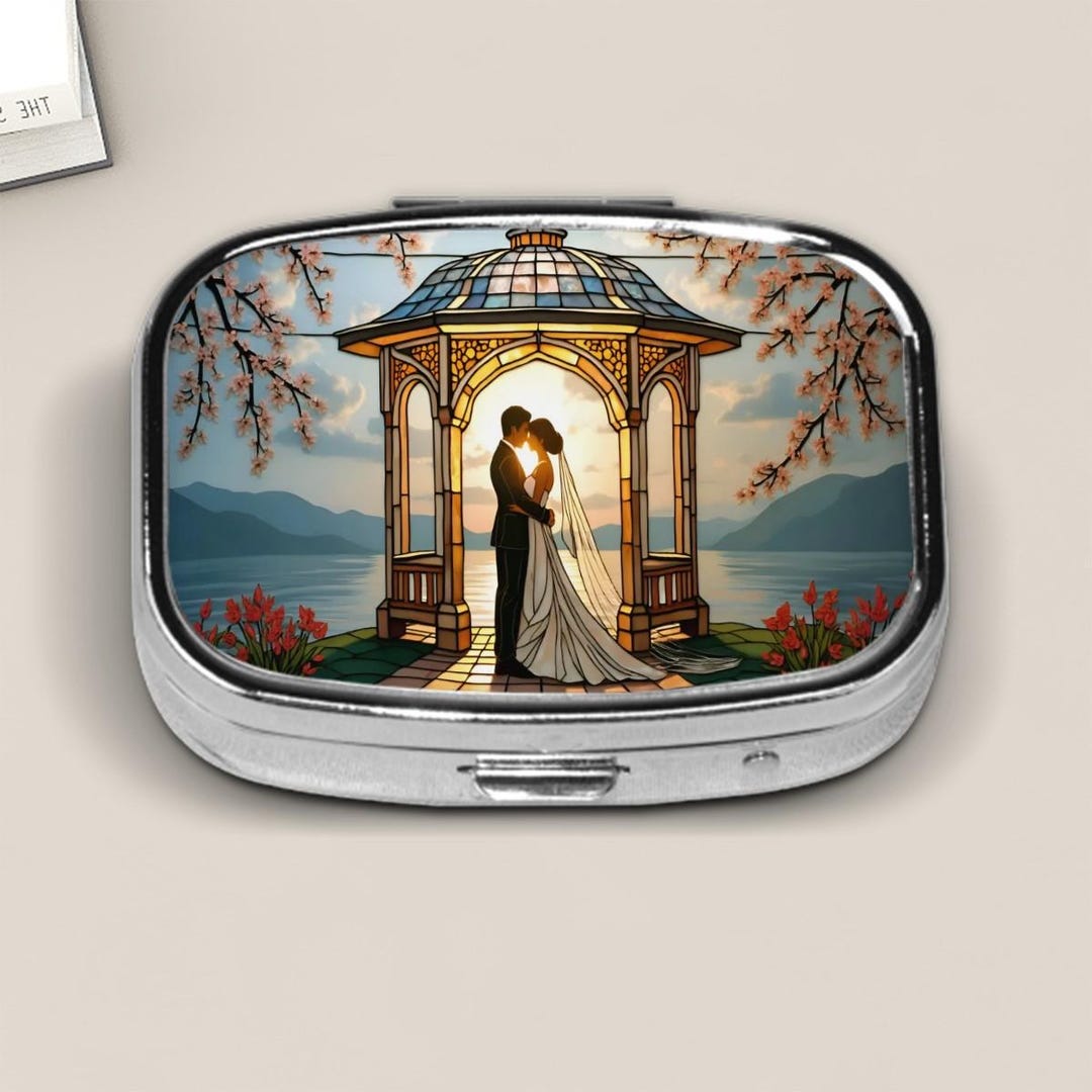 Stained Glass Inspired Wedding Pill Box – Bride and Groom Kiss by ...