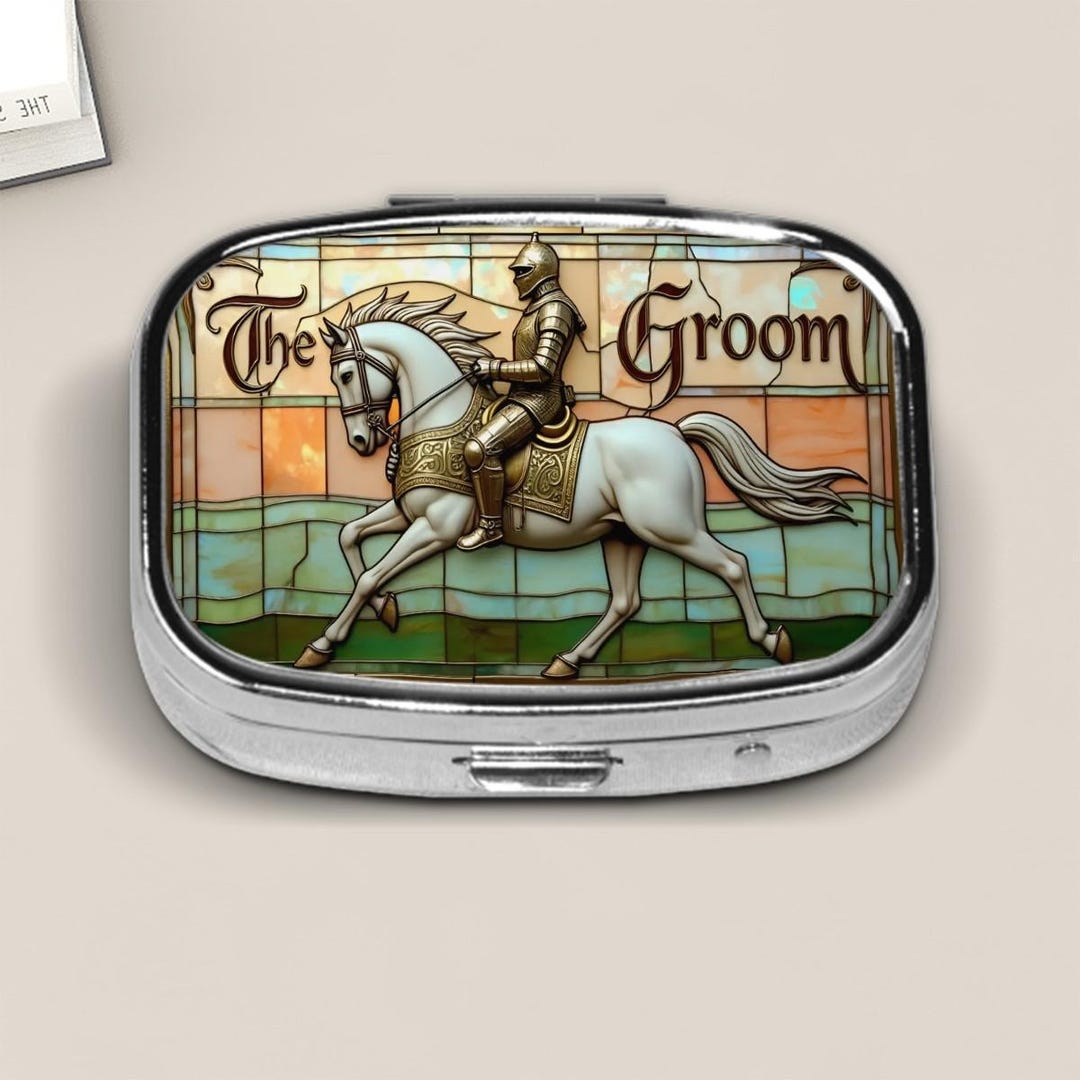 Medieval Groom Pill Box – Stained Glass Style Knight on Horse Wedding ...