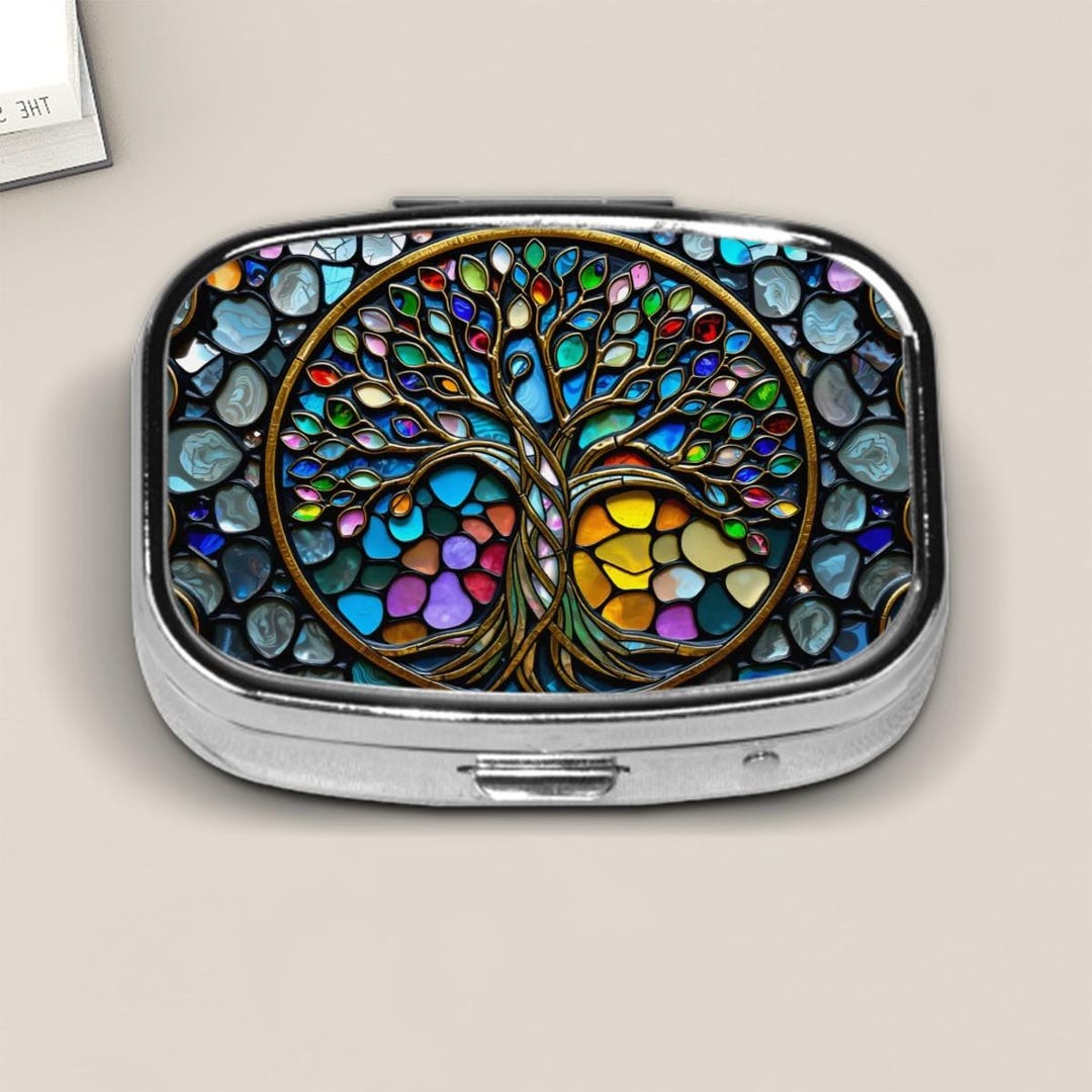Tree of Life Stained Glass Style (PRINT) Pill Box – Colorful Mosaic ...