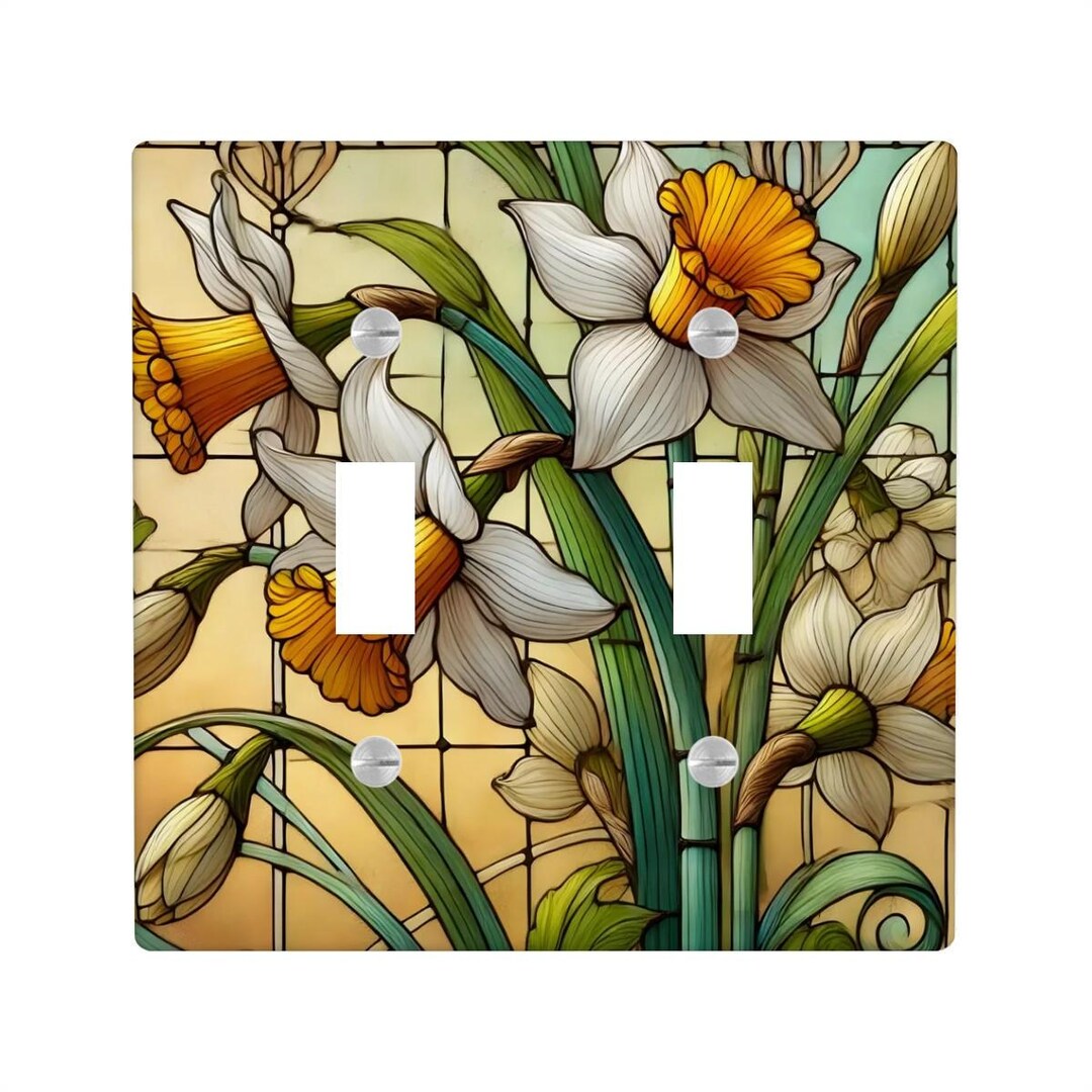 Art Nouveau Daffodil Light Switch Cover – Faux Stained Glass Style ...