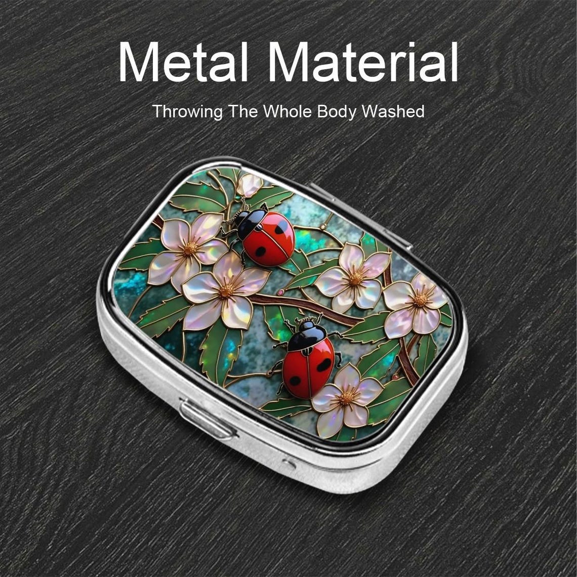 Ladybug Floral Pill Box – Stained Glass Style (PRINT) Travel Pill Case ...