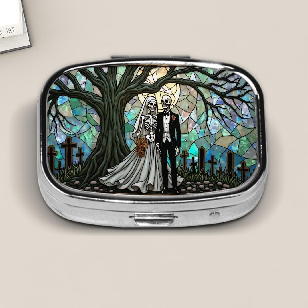 Skeleton Bride and Groom Pill Box – Stained Glass Gothic Wedding Travel ...