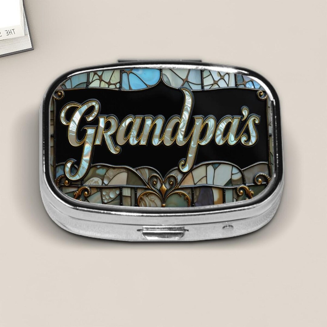 Grandpa’s Pill Box – Abalone Stained Glass Style Case With Gold Script ...