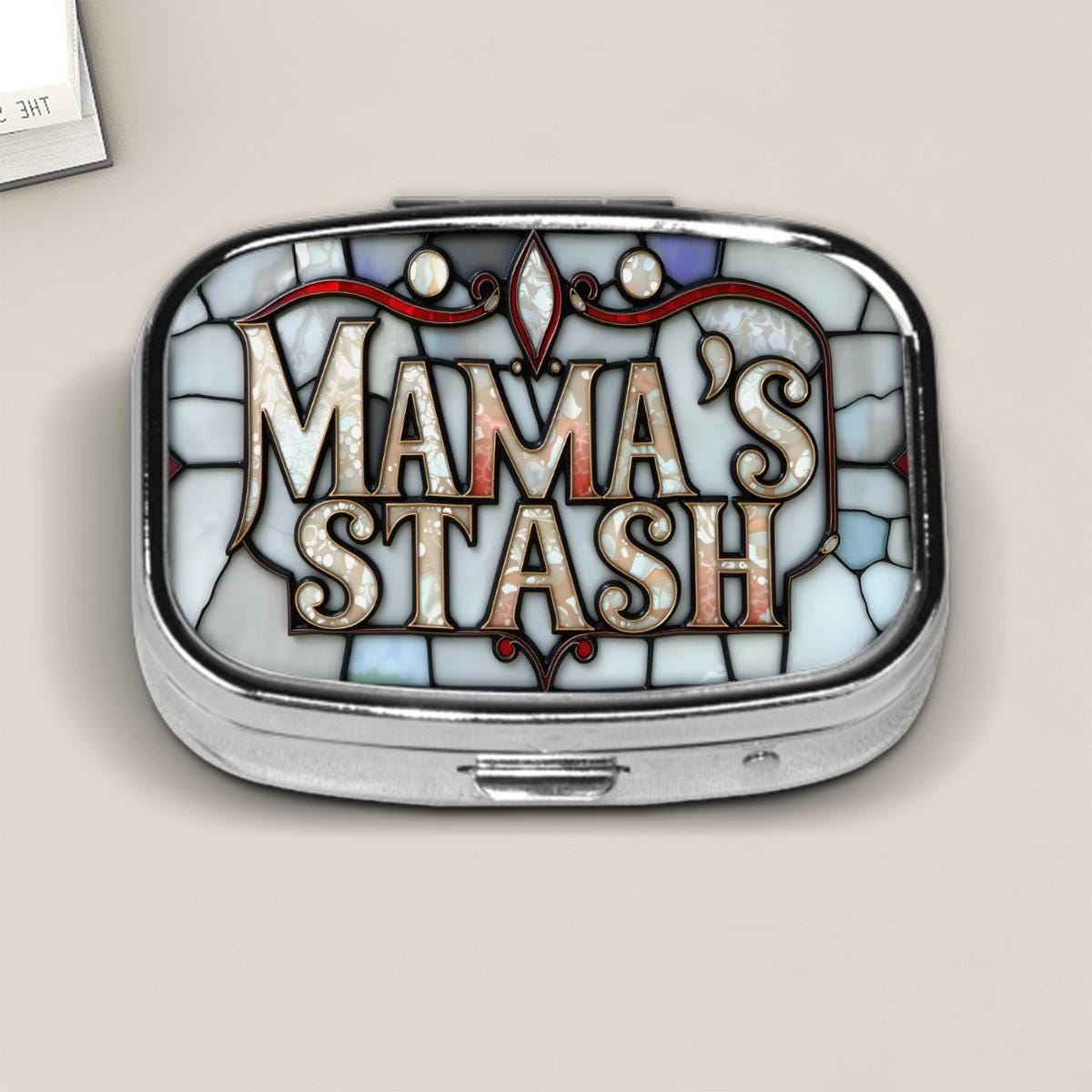 Mama’s Stash Pill Box – White Stained Glass Style (PRINT) Funny Vintage ...