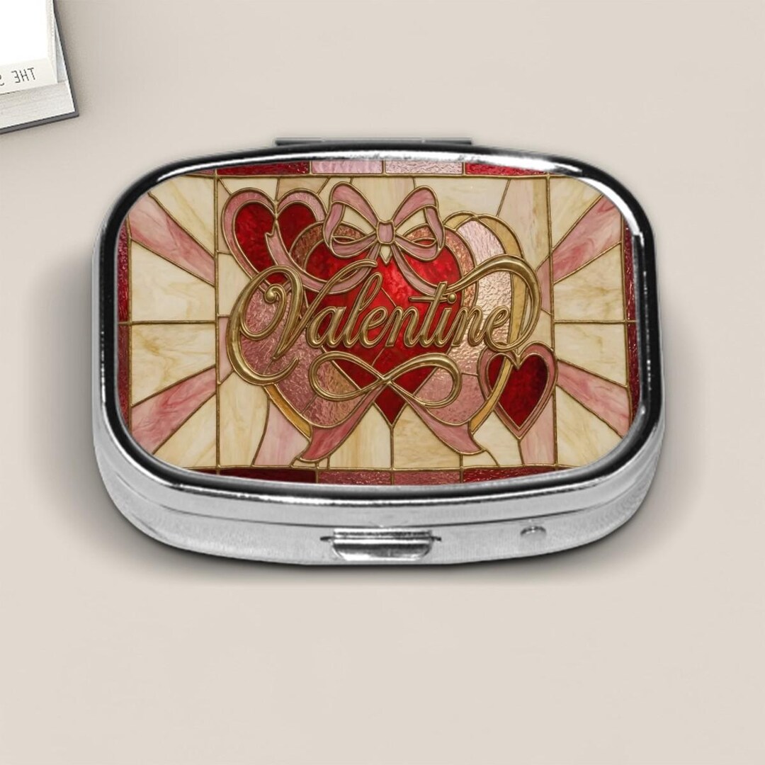 Valentine Pill Box, Stained Glass Style (PRINT) Heart Pill Case ...