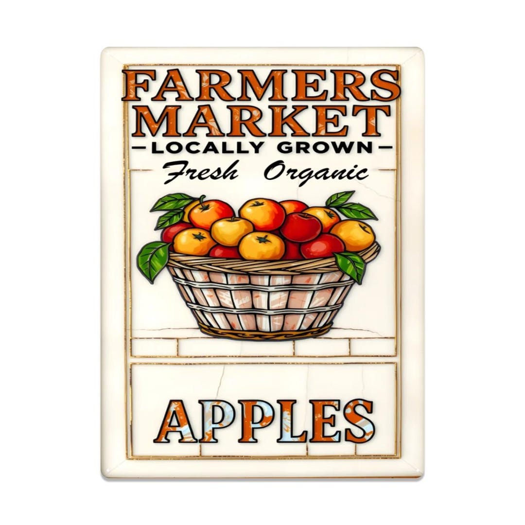 Vintage Farmers Market Apples Tin Sign – Rustic Kitchen Wall Art With ...