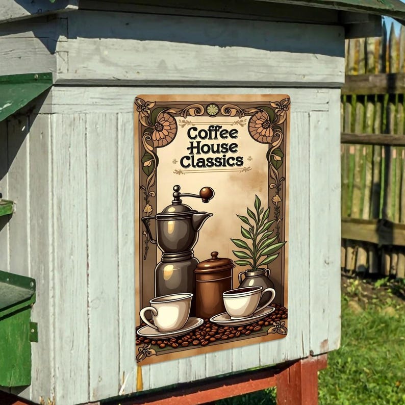 Vintage Coffee House Classics Tin Sign – Rustic Coffee Bar Wall Art ...