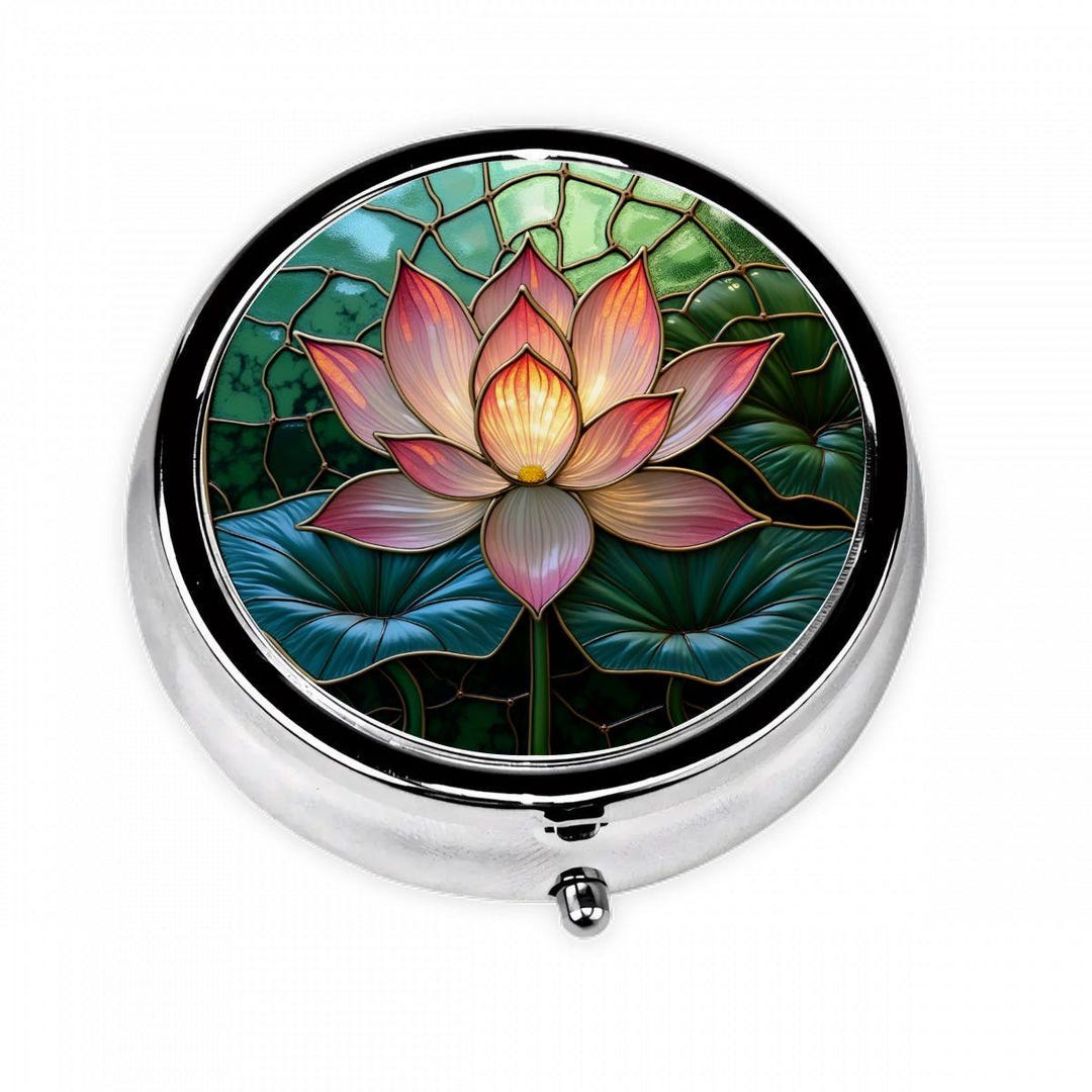 Lotus Flower Pill Box – Stained Glass Style (PRINT) Compact Pill Case ...