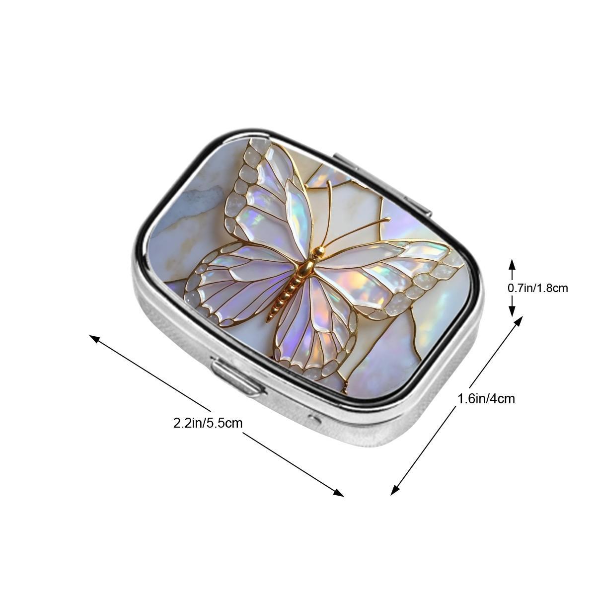Iridescent Butterfly Pill Box – Gold Outline Stained Glass Style (UV ...