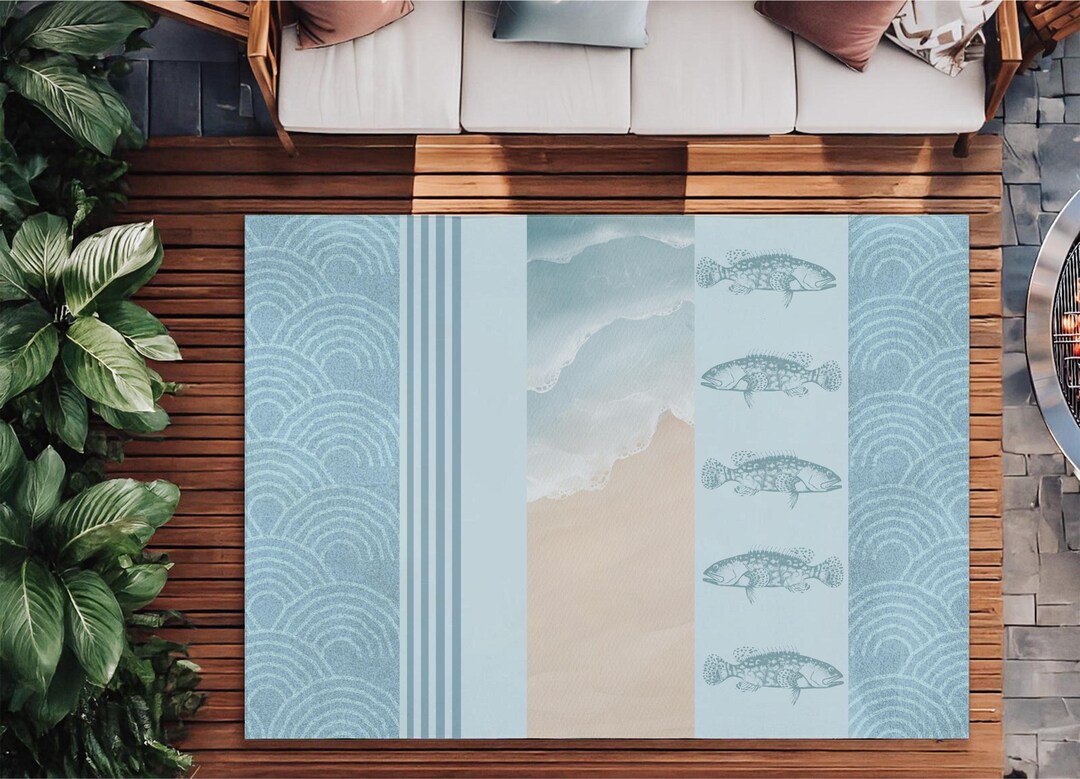 Serene Beach Scene Outdoor Rug for Patios, Bohemian Outdoor Decor ...