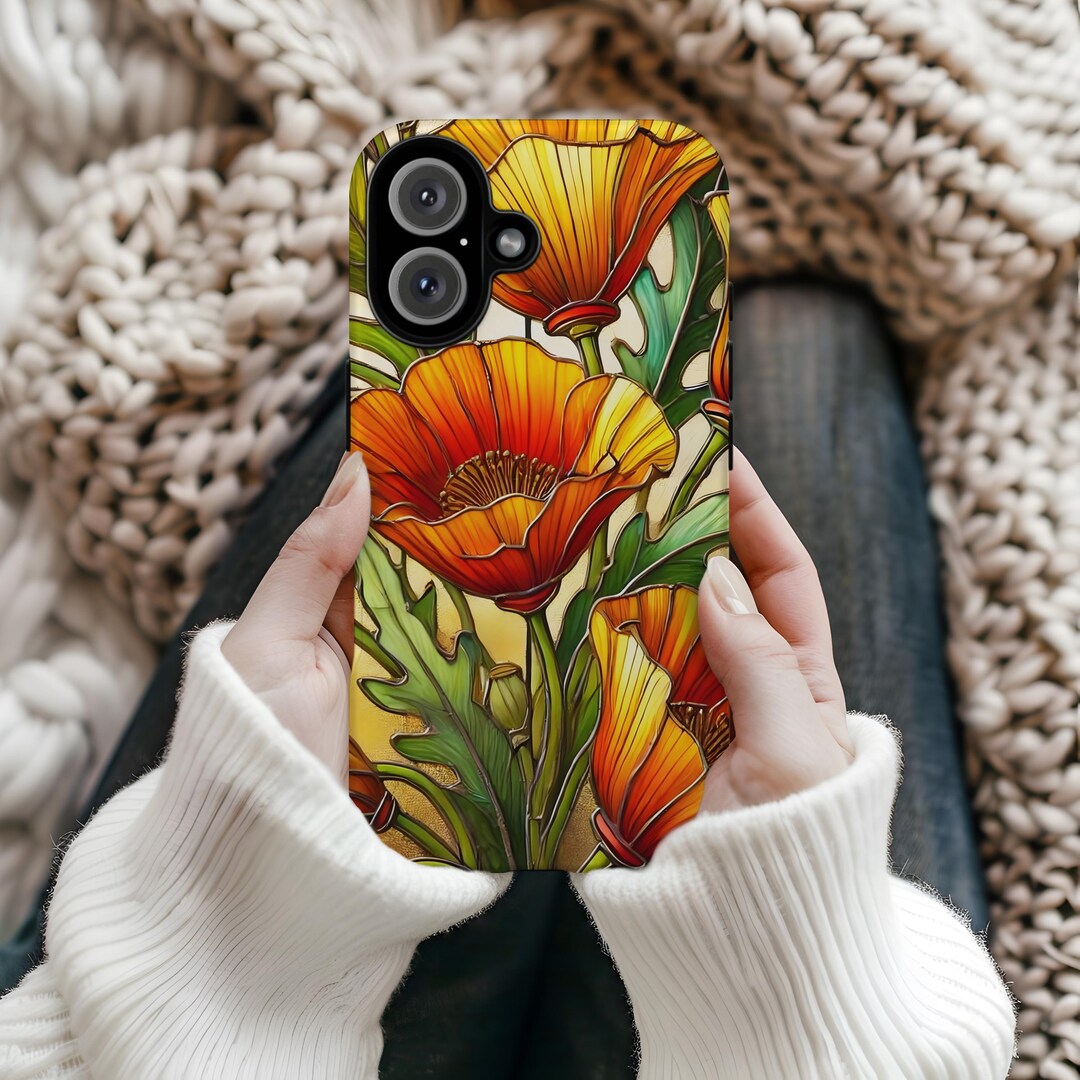 Floral iPhone 16 Case, Tough Cases for Nature Lovers, Vibrant Poppy ...
