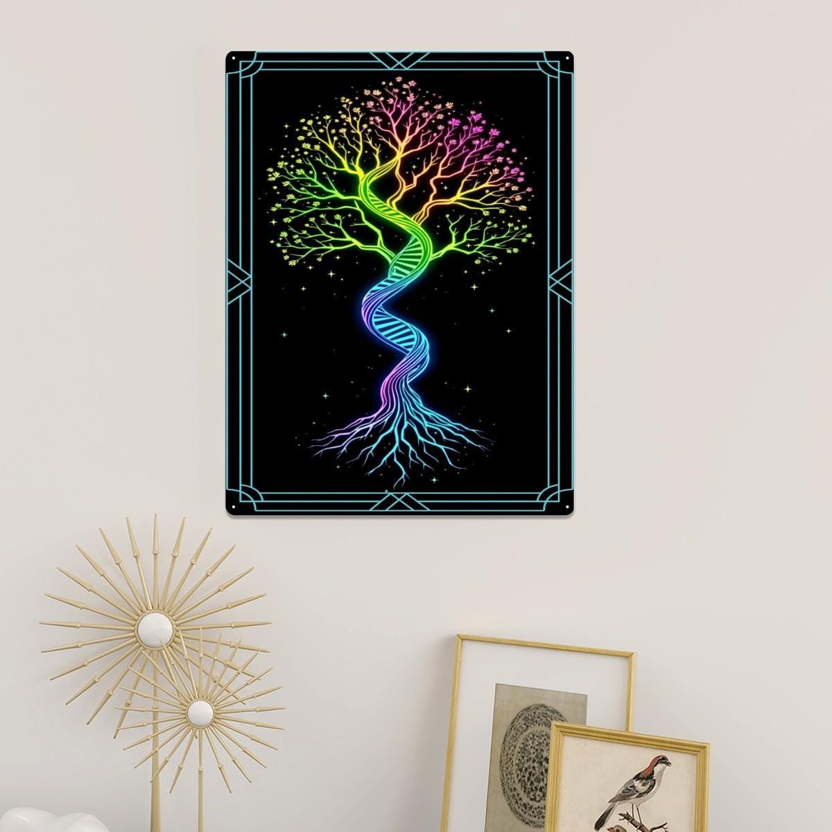 Rainbow DNA Tree Tin Sign – Colorful Science Wall Art for College Dorm ...