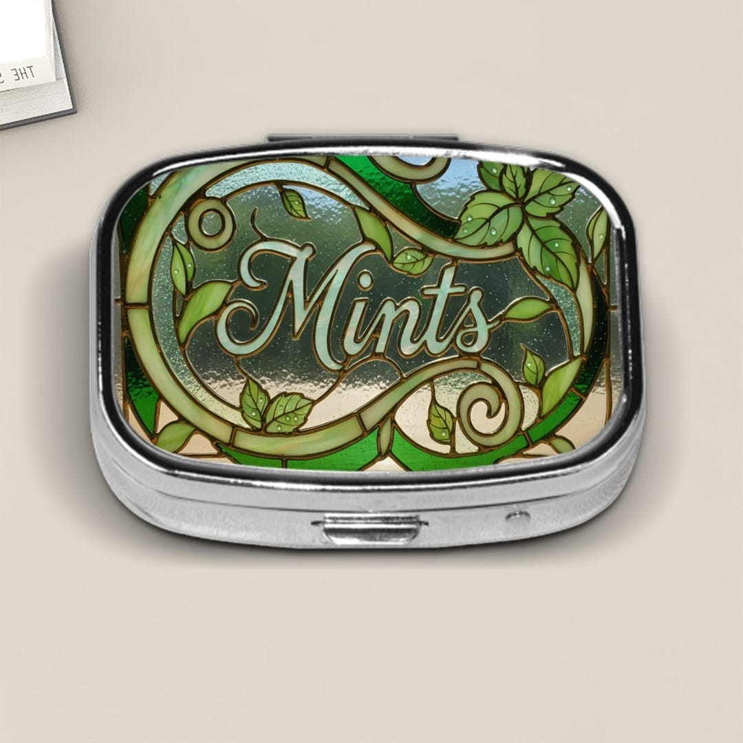 Stained Glass Style (PRINT) Mints Pill Box – Elegant Green Art Nouveau ...