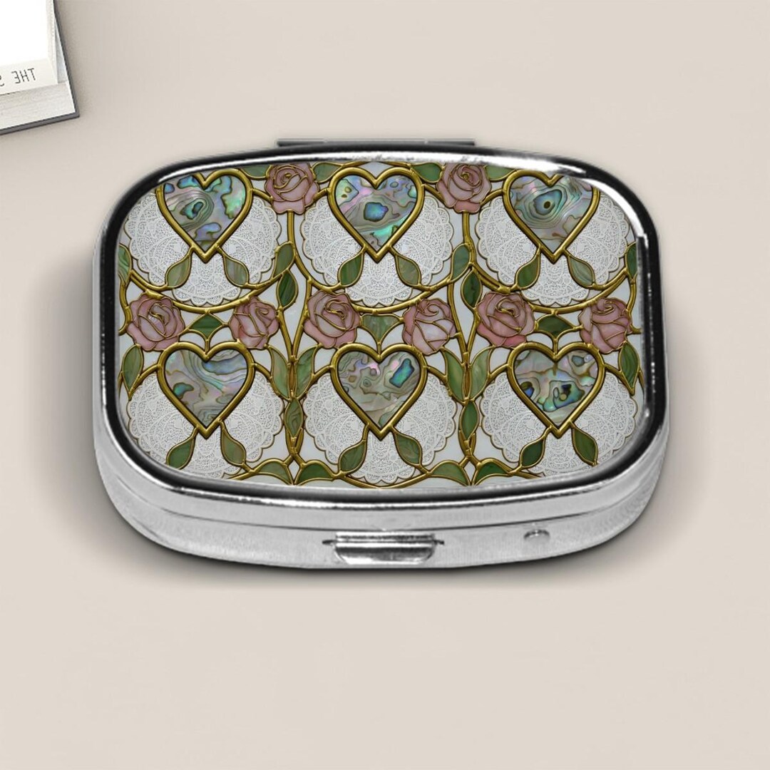 Abalone Heart and Rose Art Nouveau Pill Box – Stained Glass Style ...