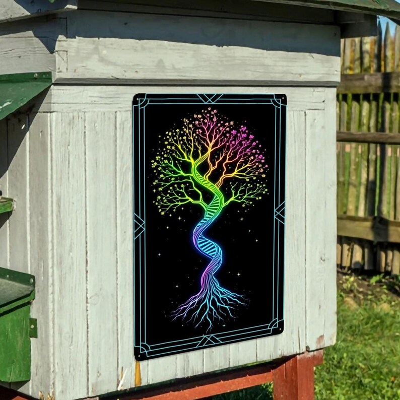 Rainbow DNA Tree Tin Sign – Colorful Science Wall Art for College Dorm ...