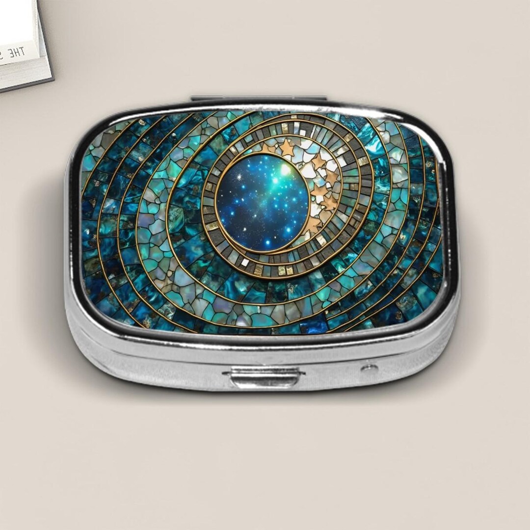 Galactic Spiral Stained Glass Style Pill Box – Starry Sky Mosaic With ...