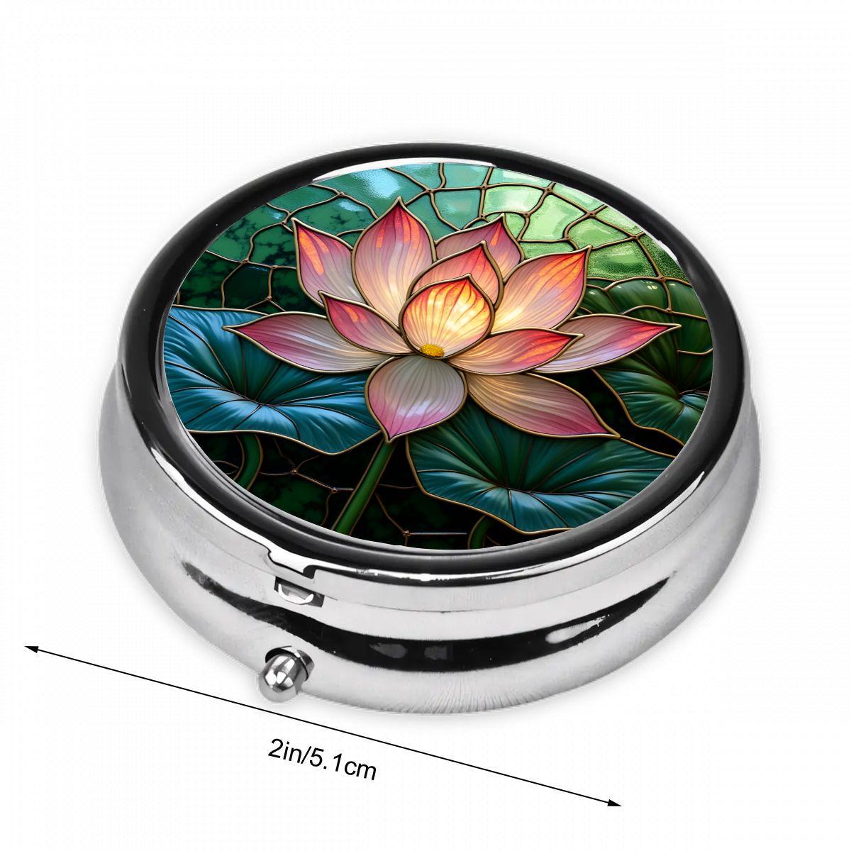 Lotus Flower Pill Box – Stained Glass Style (PRINT) Compact Pill Case ...
