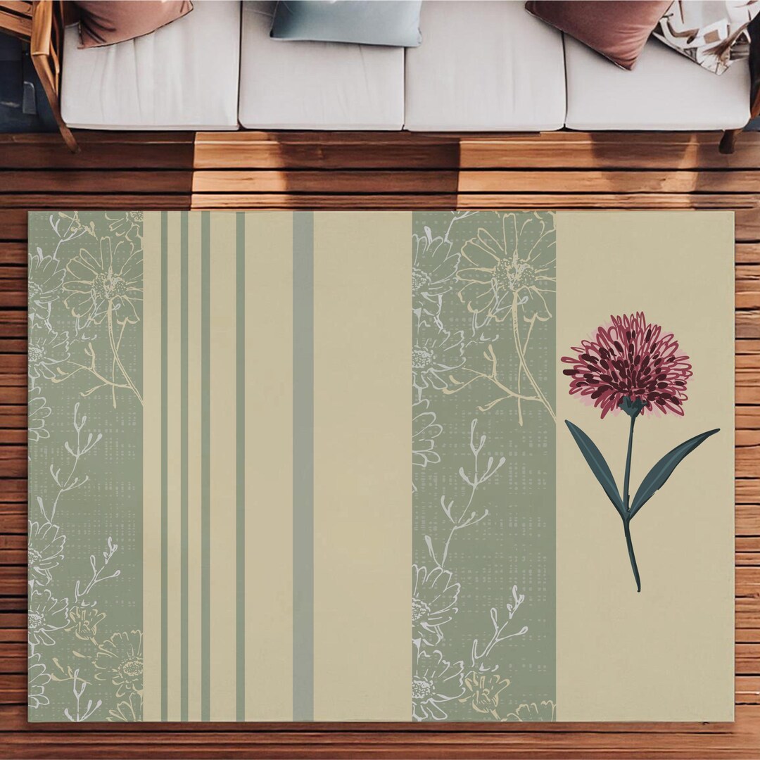 Botanical Outdoor Rug, Floral Patio Mat, Nature-inspired Deck Decor ...