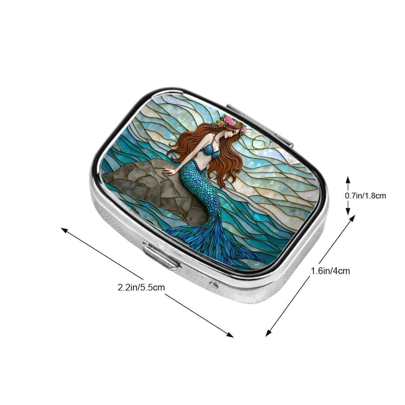 Stained Glass Style Mermaid Pill Box (PRINT) Iridescent Ocean Design ...