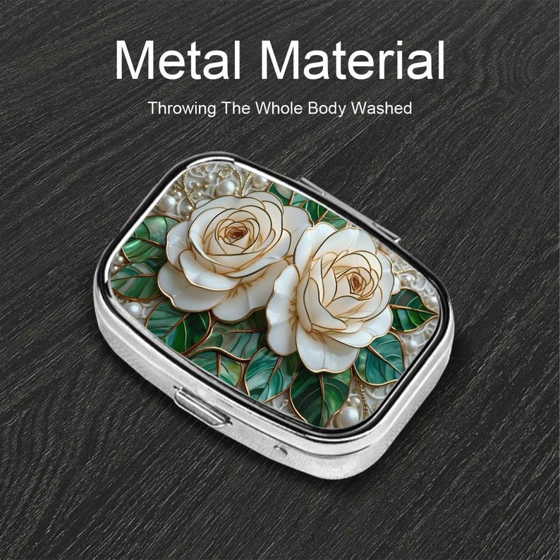 Elegant White Rose Pill Box – Stained Glass Style (PRINT) Floral Design ...