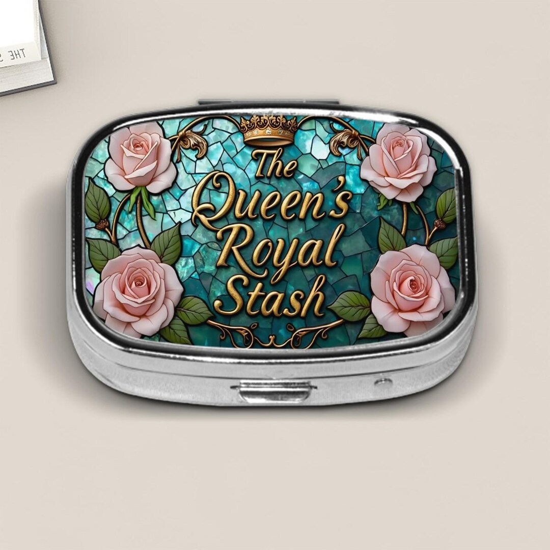 The Queen’s Royal Stash Pill Box – Teal Stained Glass Style Design With ...