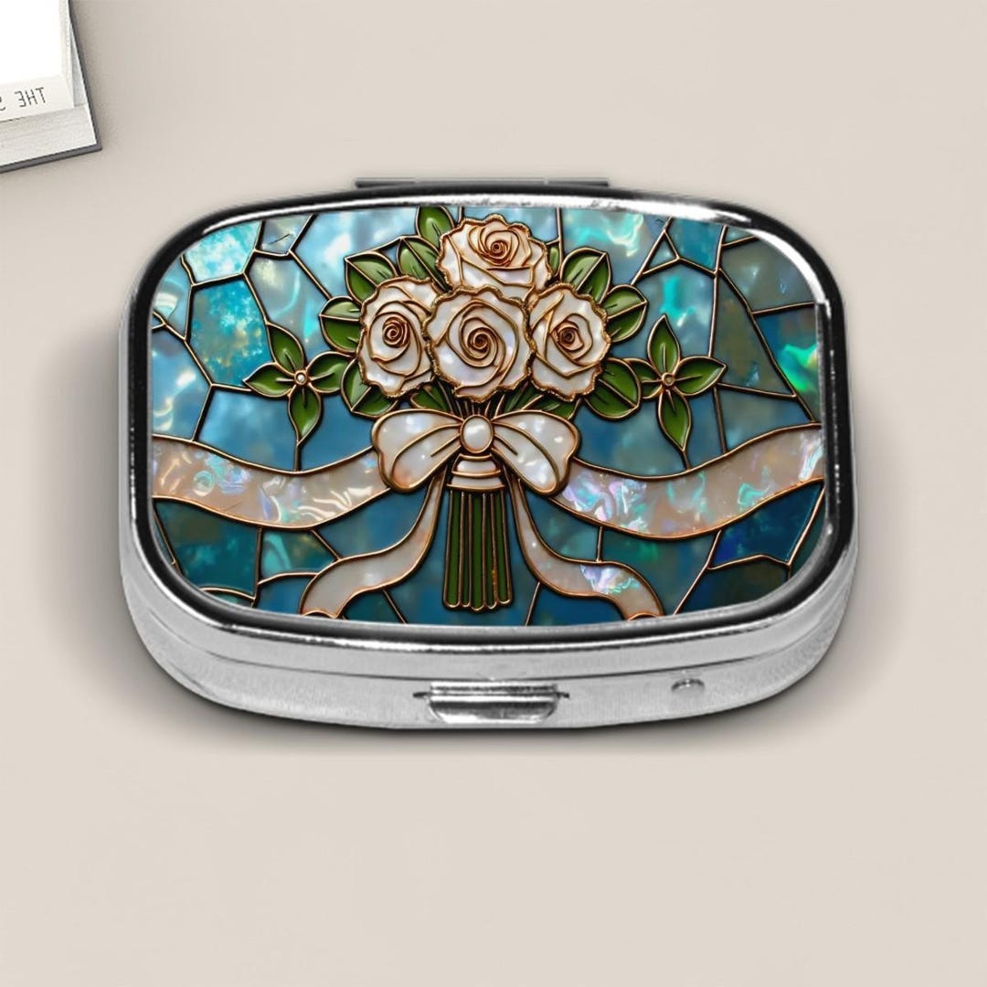 White Rose Bridal Bouquet Pill Box – Stained Glass Style (PRINT ...