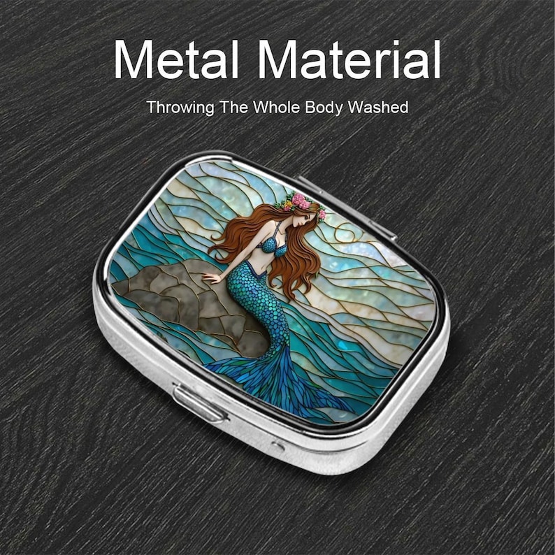Stained Glass Style Mermaid Pill Box (PRINT) Iridescent Ocean Design ...