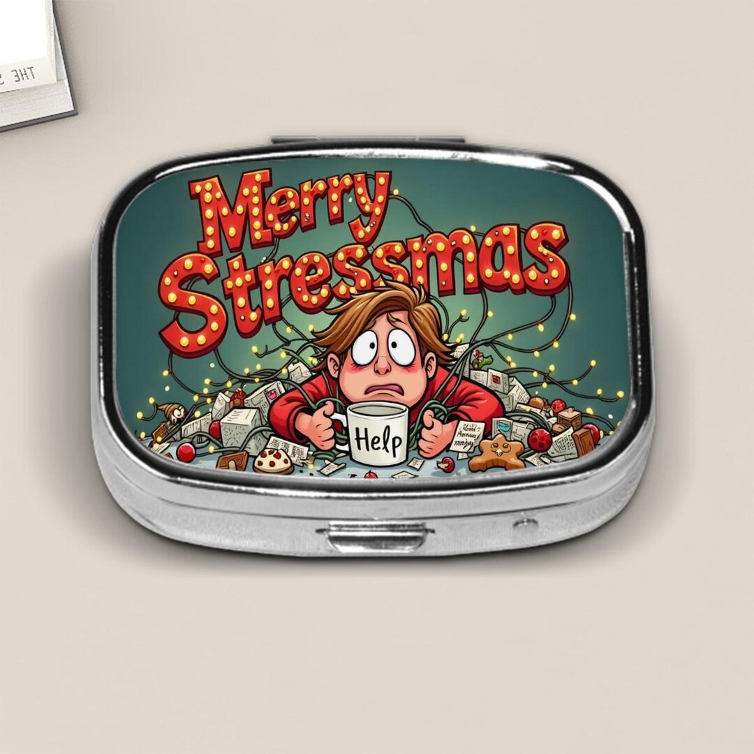 Merry Stressmas Funny Holiday Pill Box – Christmas Survival Kit Case ...