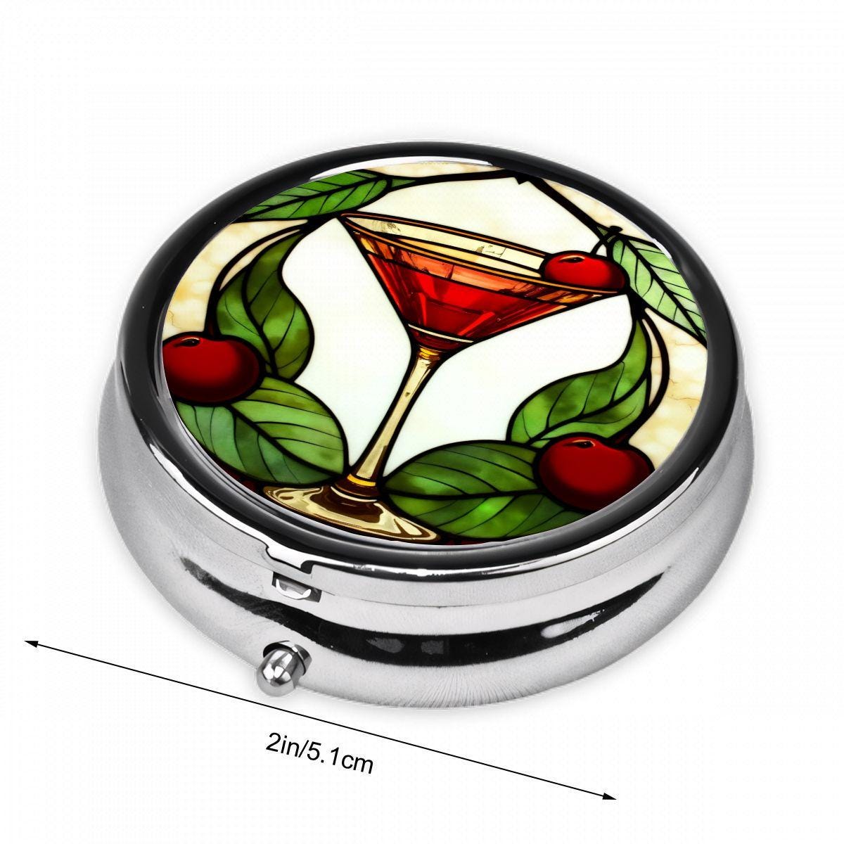 Cherry Martini Stained Glass Style (PRINT) Pill Case – Elegant Round ...