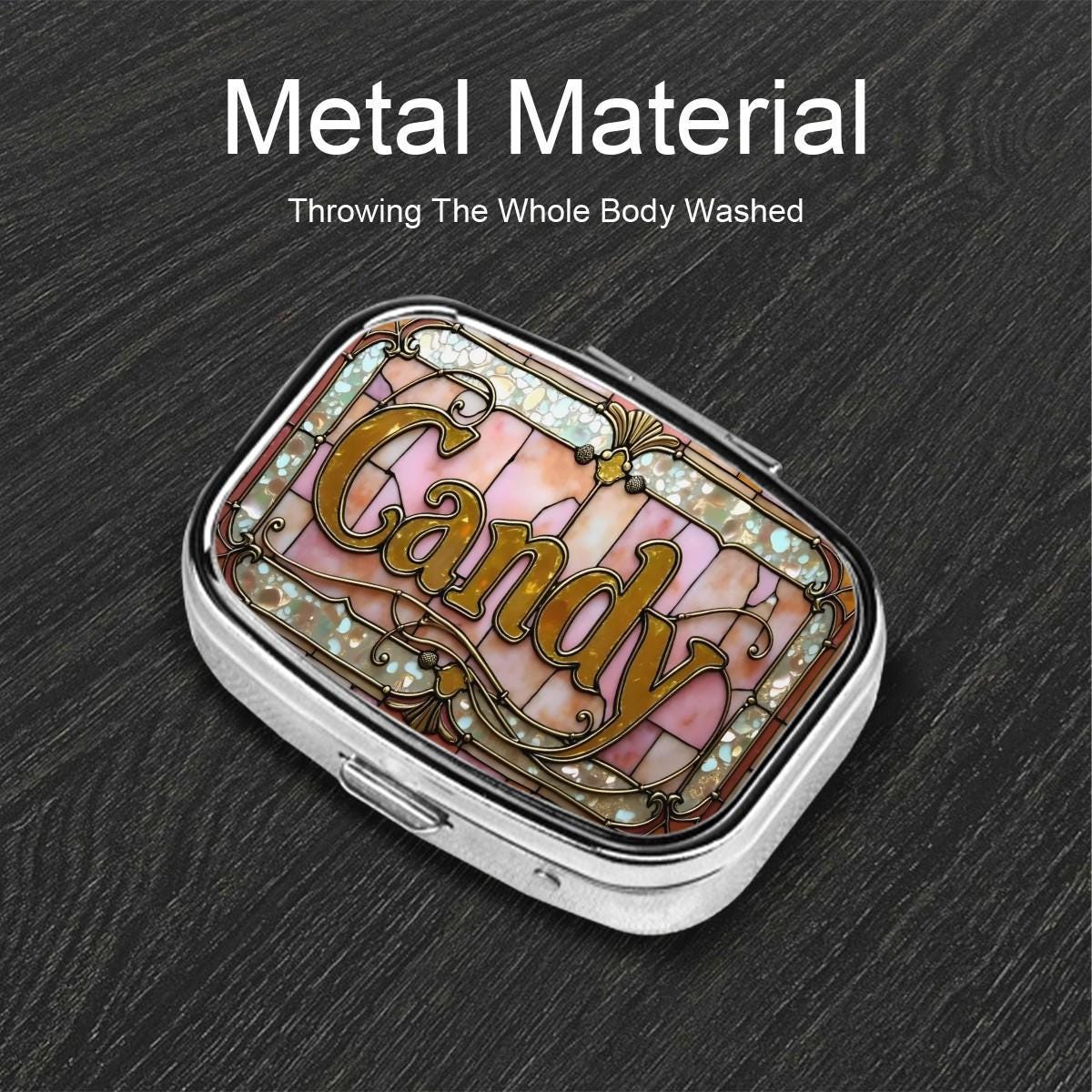 Stained Glass Style (PRINT) Pill Box Pink Vintage Style Metal Case With ...