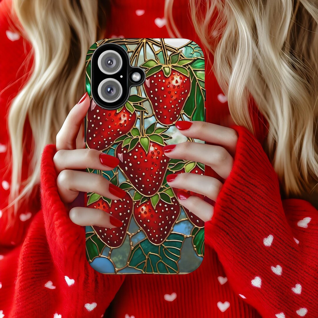 Stained Glass Inspired Strawberry iPhone Case, Artistic Tough Case for ...
