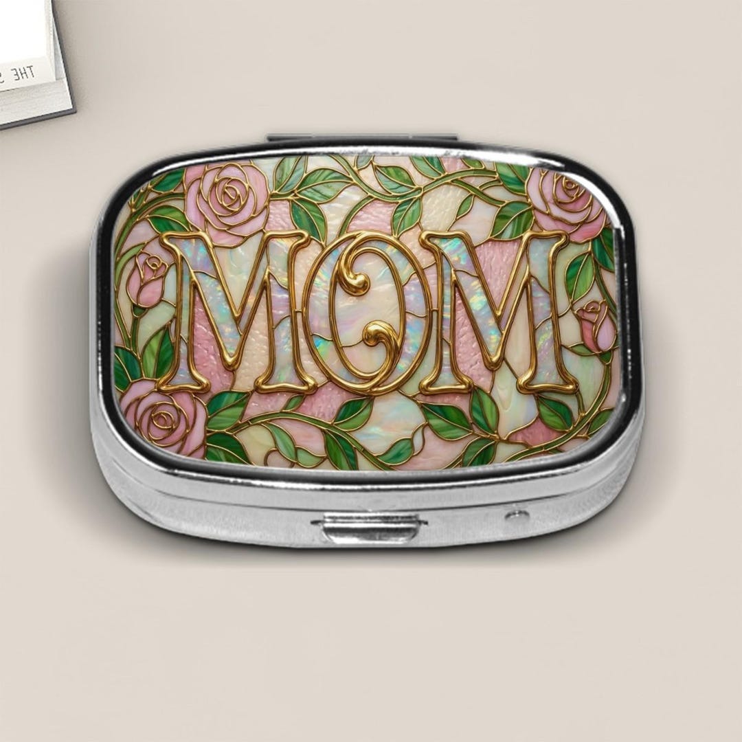 Stained Glass Style (PRINT) Mom Pill Box, Floral Abalone Organizer ...
