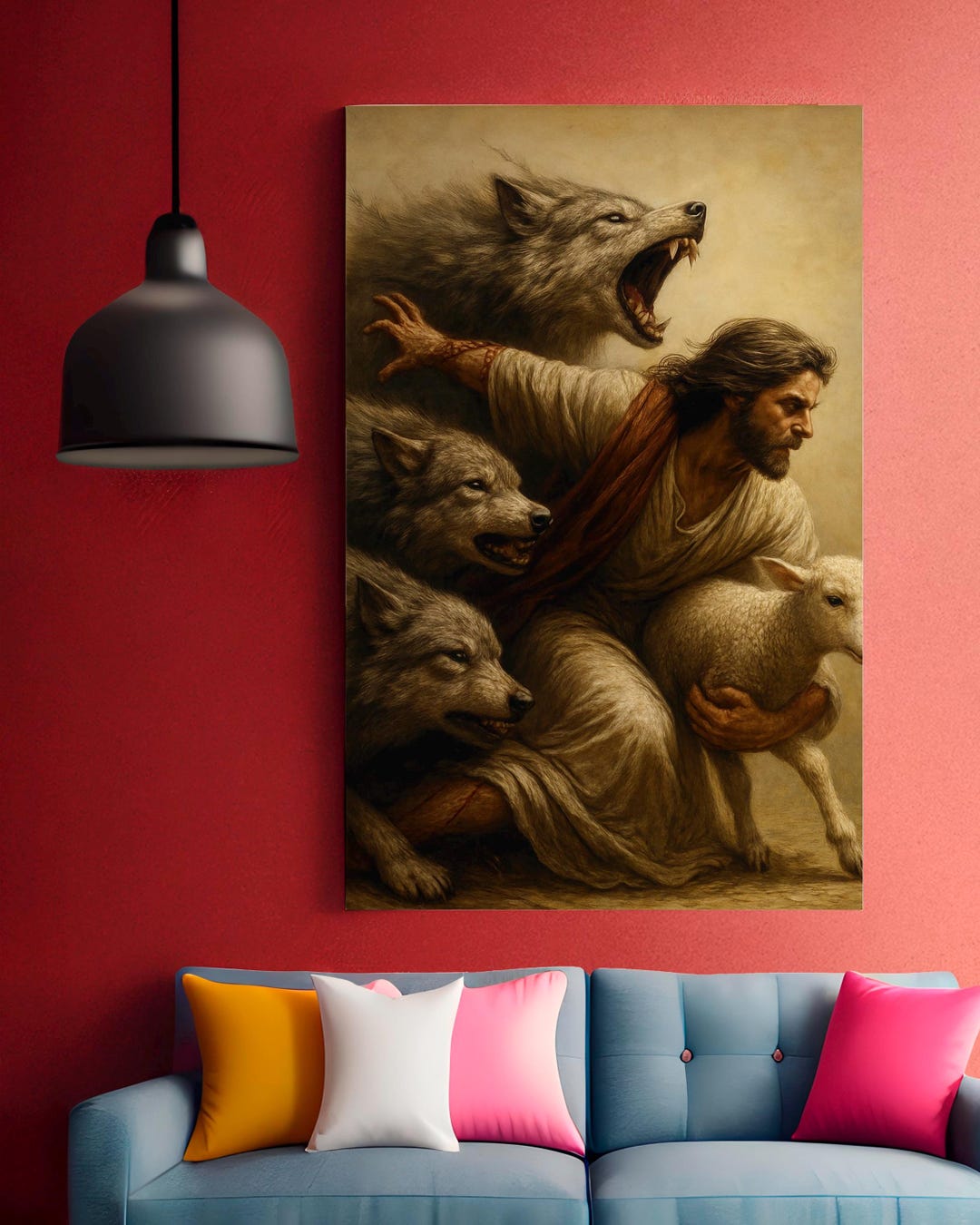 Jesus Protecting the Lamb From -wolves,divine Protection Canvas Print ...